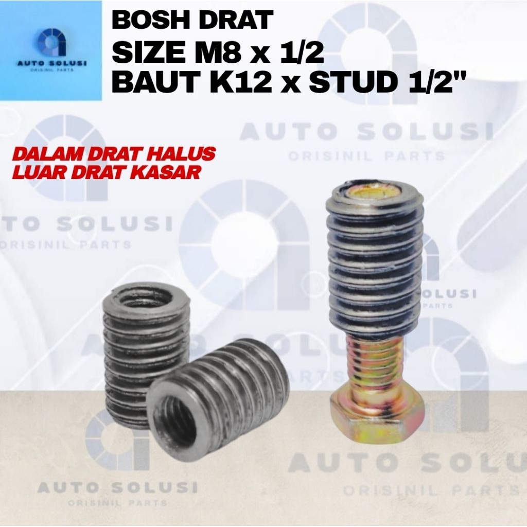 Jual BOS DRAT BAUT KUNCI 12 SIZE M8 x 1/2 SPESIFIKASI BAUT K12 x STUD 1 ...