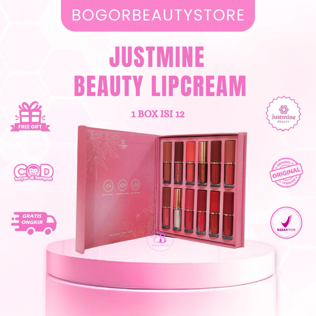 Jual JUSTMINE BEAUTY LIPCREAM 1box (isi 12pcs) LIPSTIK MATTE | Shopee ...