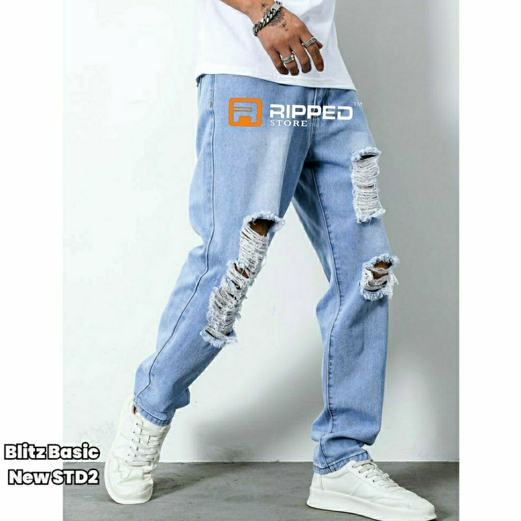 Jual loose jeans Ripped pria | celana robek denim 27-38 | Shopee Indonesia