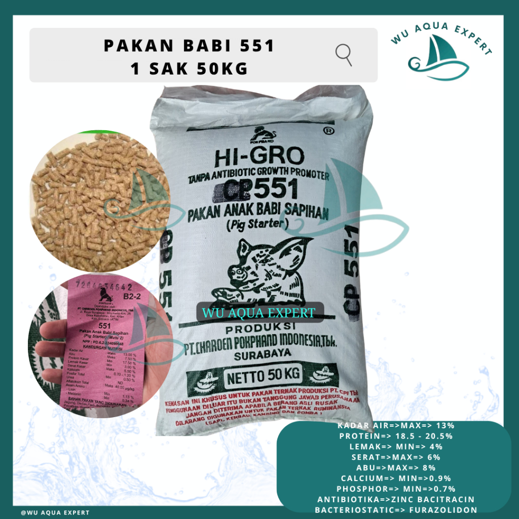 Jual PAKAN BABI 551 1SAK 50KG PELET PUR VOER BABI HI-GRO PAKAN ANAK ...