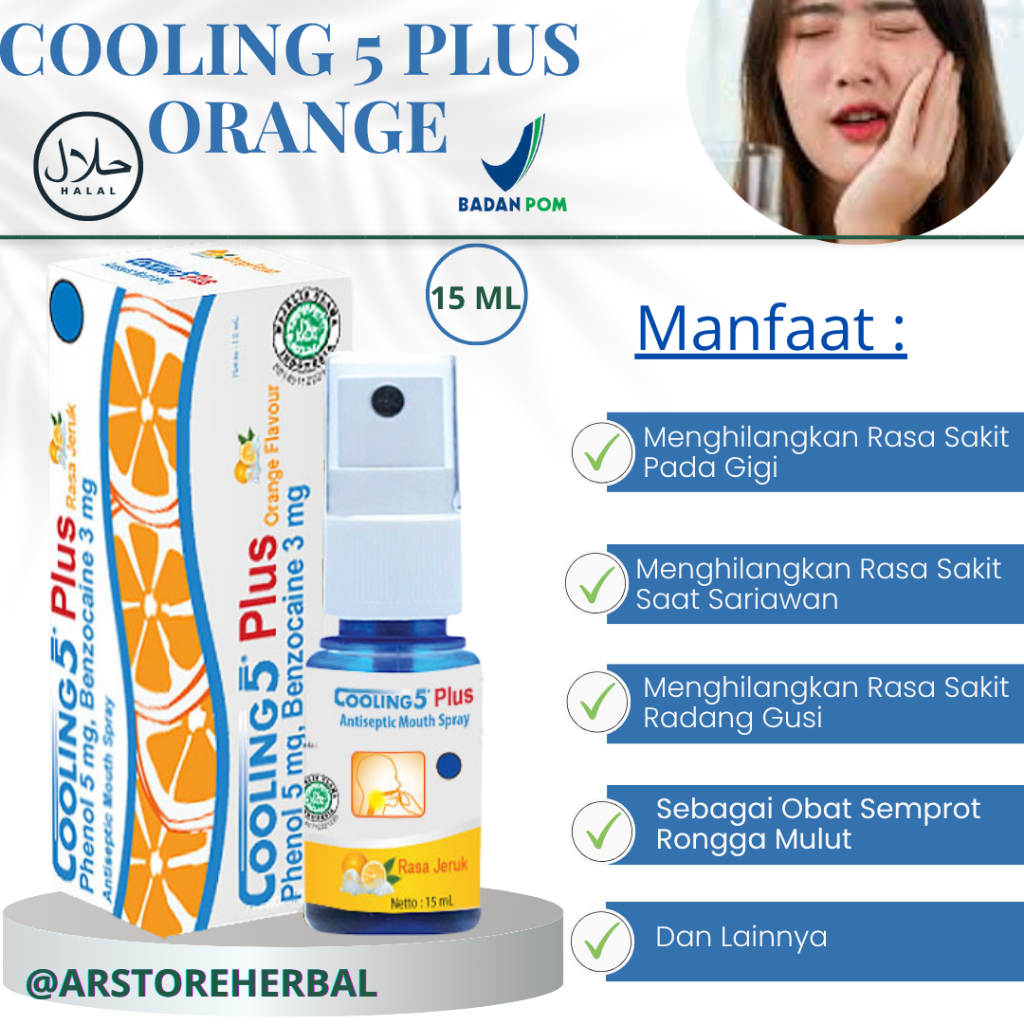 Jual Cooling 5 Plus Orange Spray Obat Sakit Gigi Semprot Sariawan ...