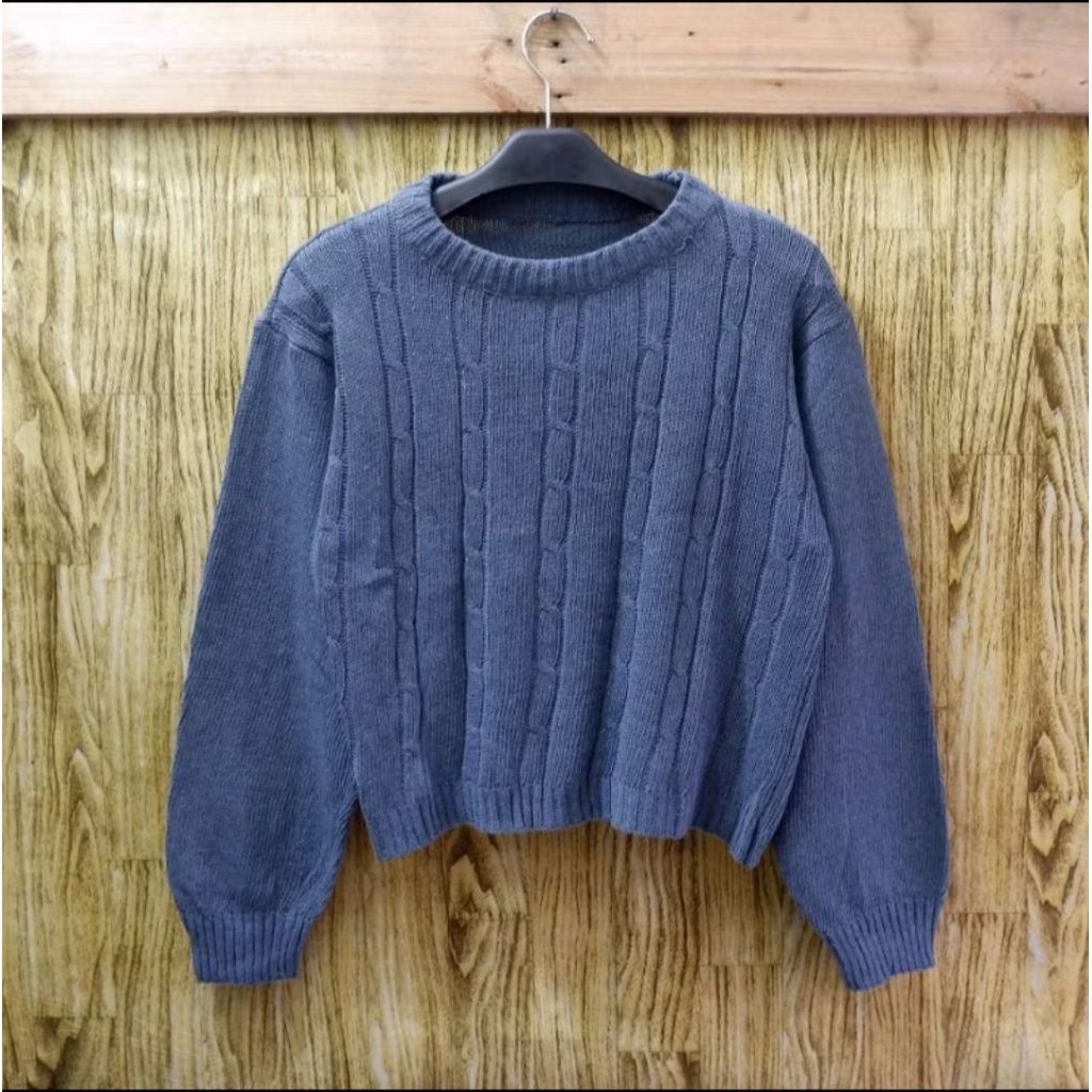 Jual ARAGON HANA Blouse Rajut Cable Crop Oversize Sweater Wanita Motif ...