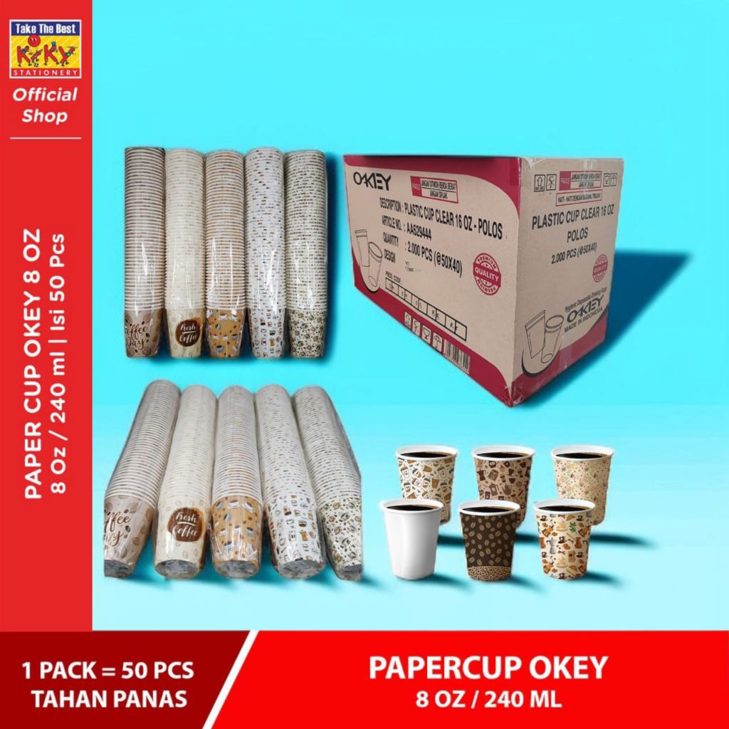 Jual Okey Paper Cup 8 Oz Motif 1 Pack Isi 50 Pcs Gelas Kertas Kopi ...