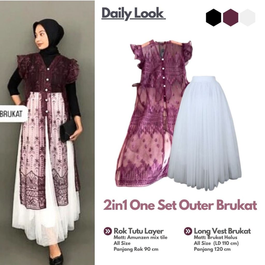 Jual Outer Brokat Olla Long Vest Outer Kondangan Wisuda (One Set Rok ...