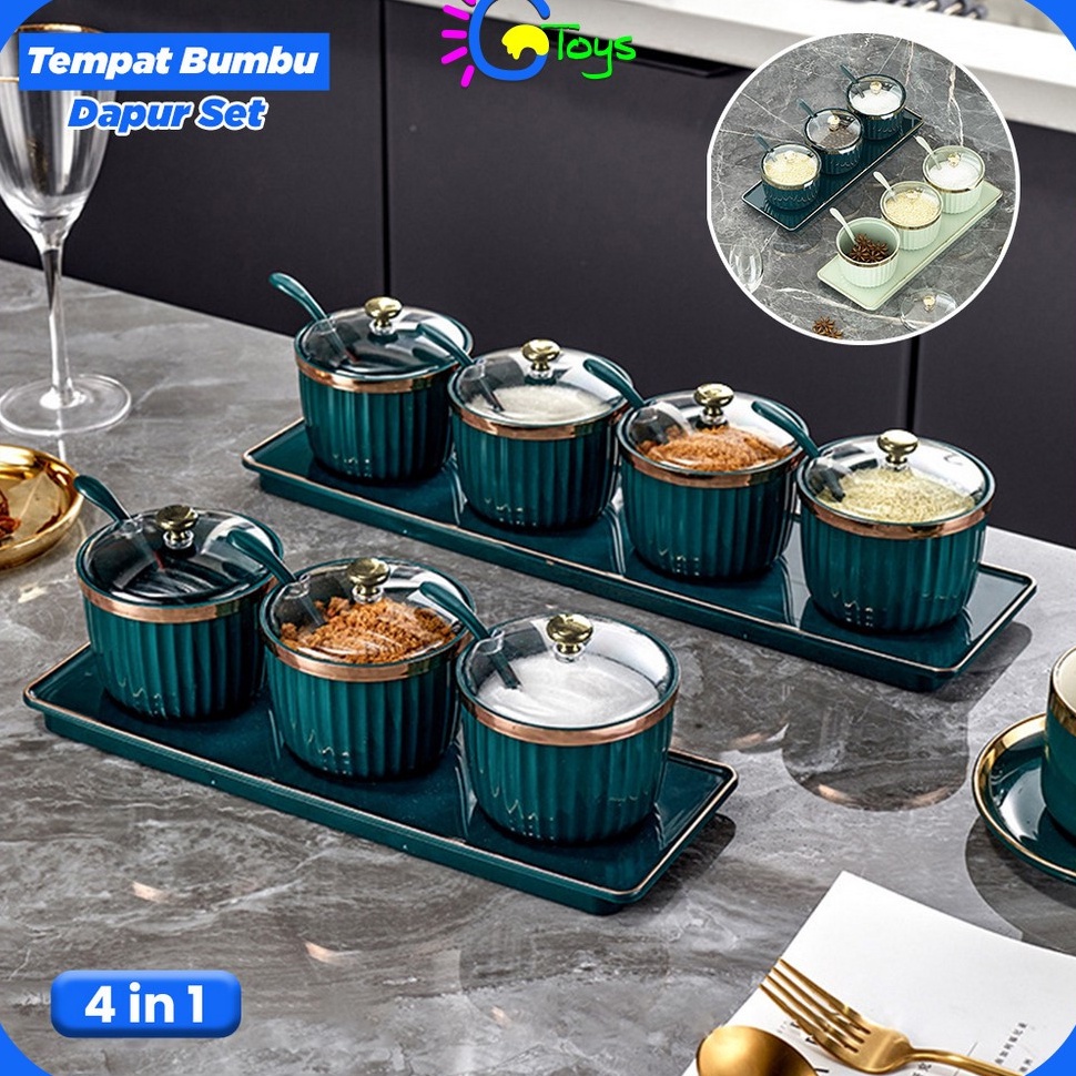 Jual Pesan cepat CRC18 Tempat Bumbu Dapur Set 4IN1 Penyimpanan Gula ...