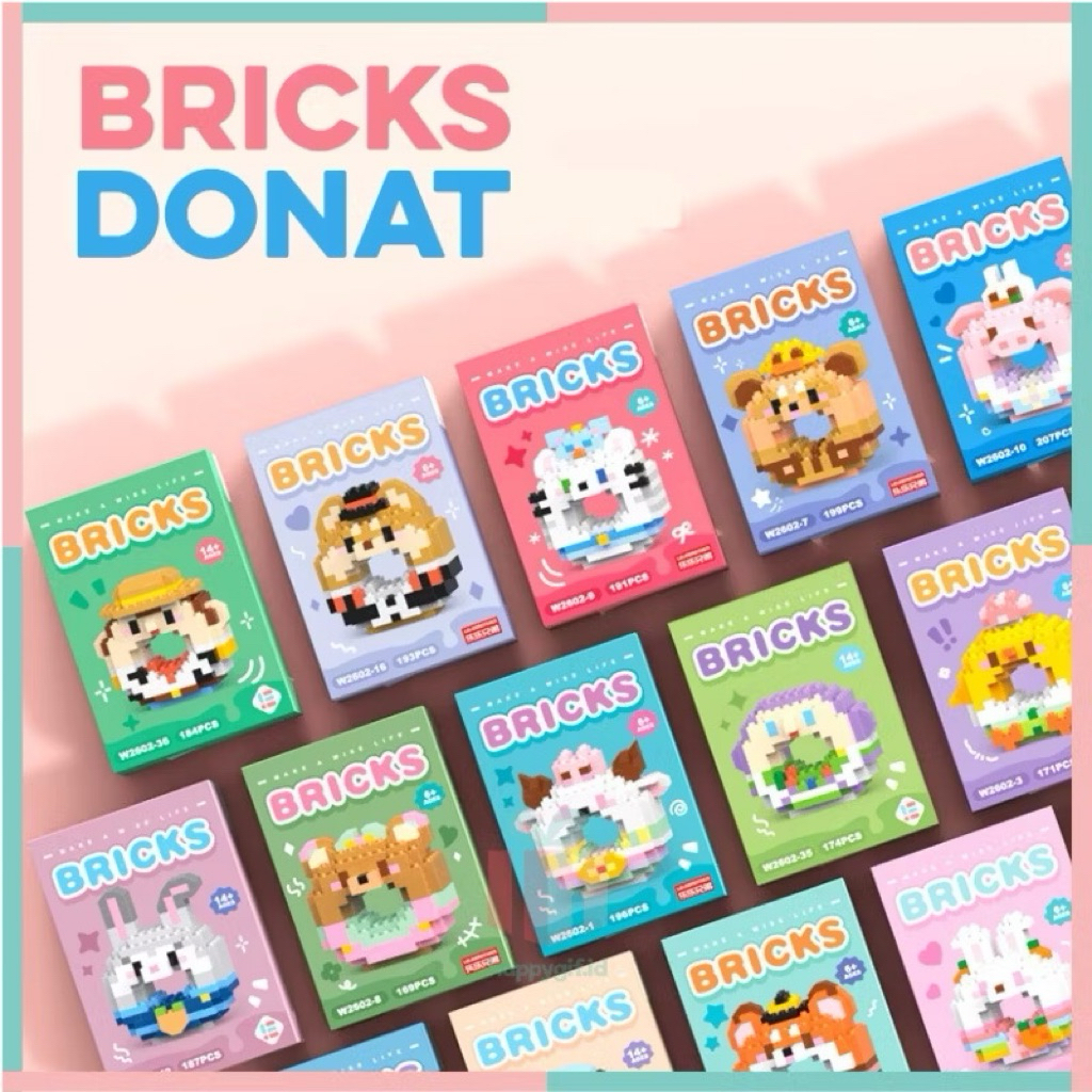 Jual Bricks Donut Kartun Mini Mainan, Balok Susun Edukasi Anak DIY 3D Puzzle Nano Block Donat ...