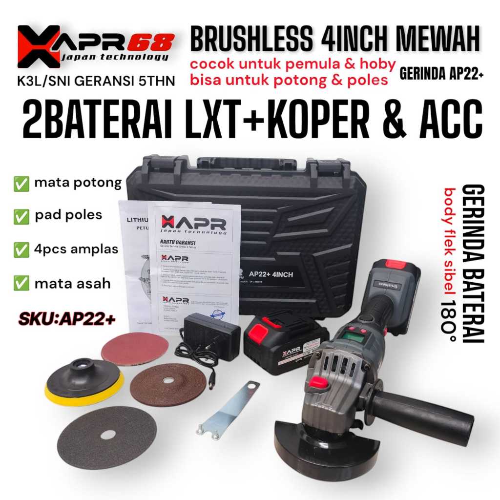 Jual GERINDA BATERAI XAPR AP22+ 4 INCH DIGITAL LAYAR BRUSHLESS 2BTRE POWERTOOL OFICIAL | Shopee ...