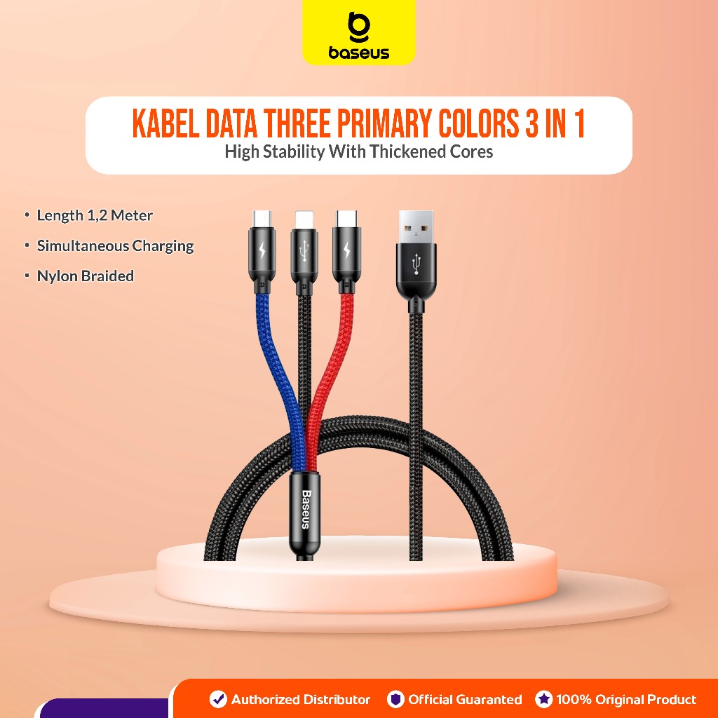 Jual BASEUS ORIGINAL Kabel Data Three Primary Colors 3 in 1 Cable 3.5A ...