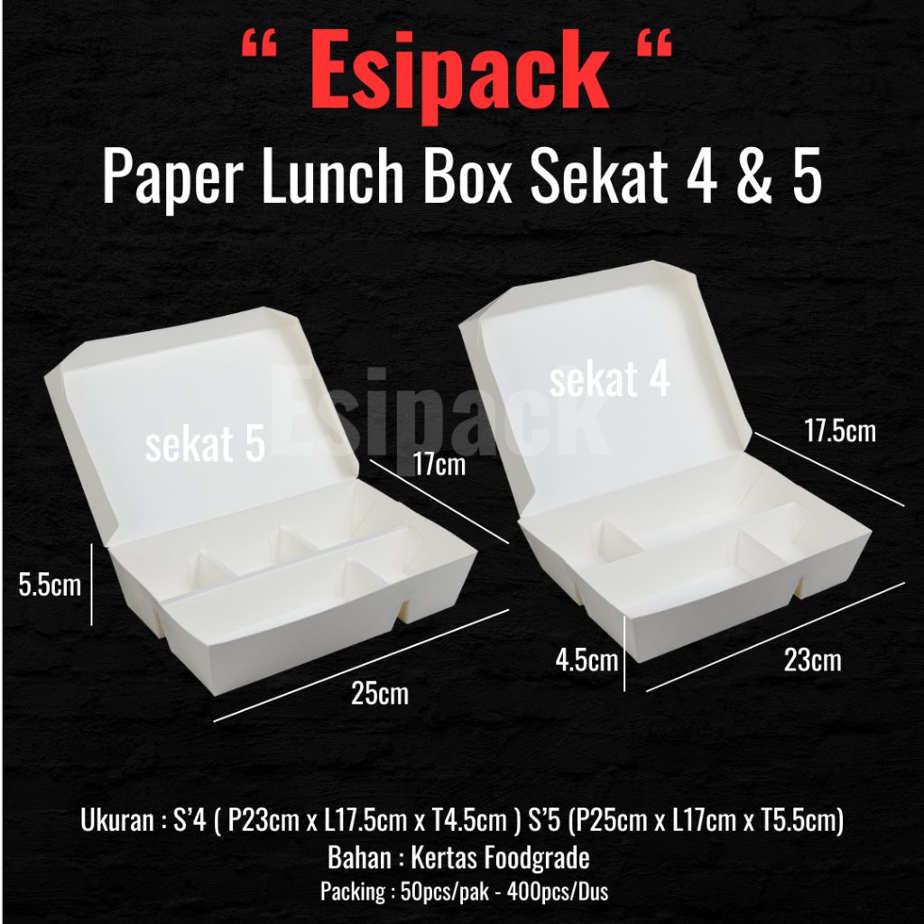 Jual Paper Lunch Box Sekat 4 & 5 Bento Kotak Makan Kertas Putih (50pcs ...