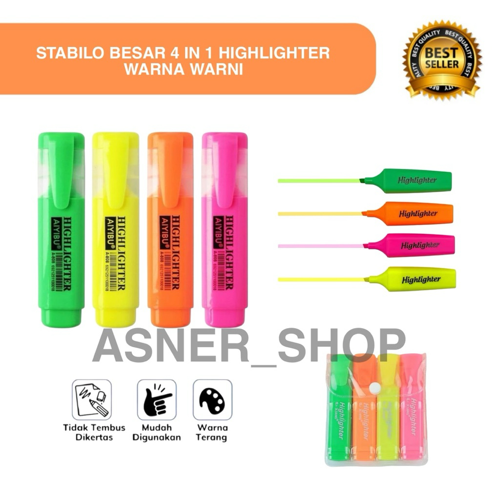Jual ( SB4in1 ) Stabilo 4pcs Besar Highlighter pen Warna Terang Marker Pastel Diary | Shopee ...