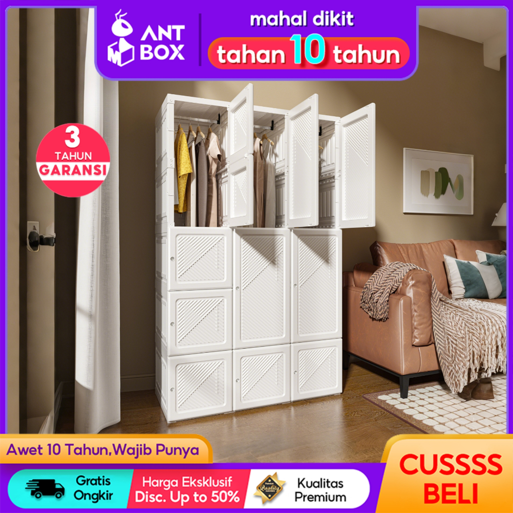 Jual ANTBOX Lemari Pakaian Putih Minimalis 6-15 Box Lemari Baju Plastik Lipat Serbaguna | Shopee ...