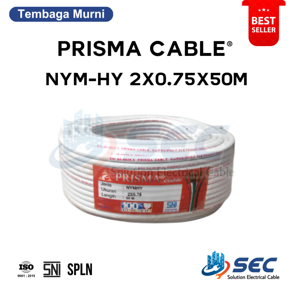 Jual Kabel Listrik Serabut 2x0.75mm NYMHY 2x0.75x50M PRISMA SNI Cable ...