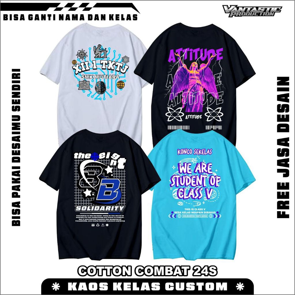 Jual Kaos Kelas Custom Combed 24s Bebas Desain | Shopee Indonesia