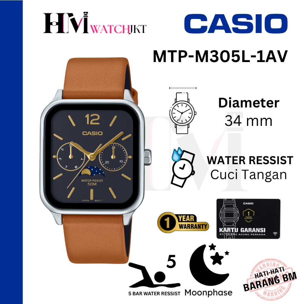 Jual CASIO MTP-M305L-1AVDF Jam Tangan Pria Original Analog Moonphase ...