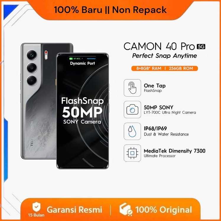 Jual TECNO CAMON 40 Pro 5G - 8/256 GB | D7300 Ultimate| Camera Sony LYT ...