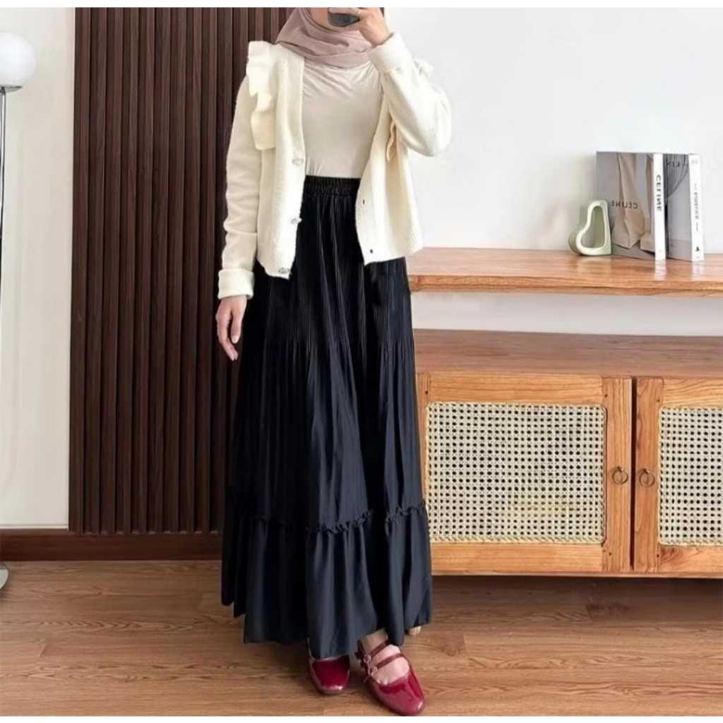 Jual Rok Panjang Plisket Clara 101 Susun Kerutan Lidi Cabang Bawahan Rok Muslim/Mayung Terbaru ...