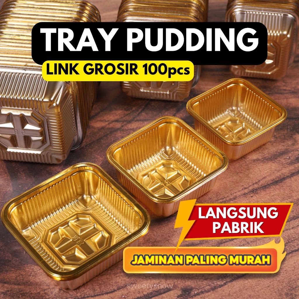 Jual [GROSIR 100pcs] TRAY PUDING MINI GOLD / Tray Mooncake Gold Segi 4 / Kemasan Pia Mooncake ...