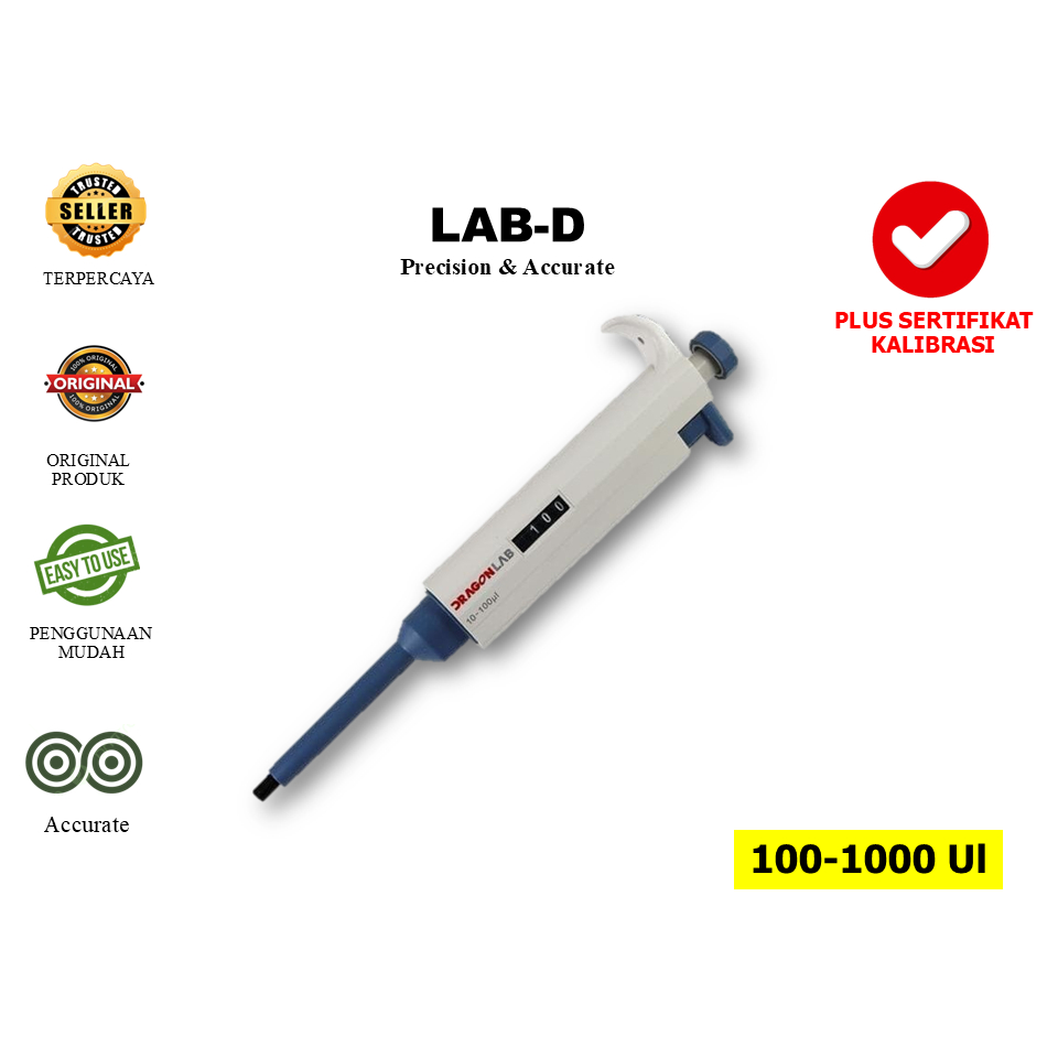 Jual DRAGONLAB MICROPIPETTE ADJUSTABLE 100-1000ul (1 mL) 10-100ul (0,1 ...