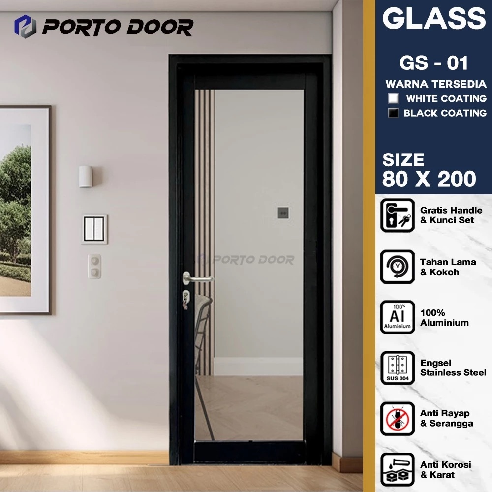 Jual PORTO DOOR PINTU ALUMINIUM / ALUMUNIUM FULL GLASS SERIES 80X200CM ...