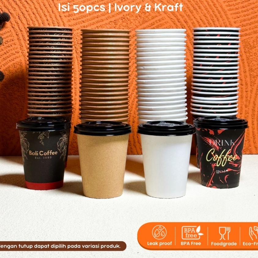 Jual [ISI 50PCS] Paper Cup 6.5Oz(240ml)/Gelas Kertas Kopi Teh Polos Motif Tahan Panas/Hot Paper ...