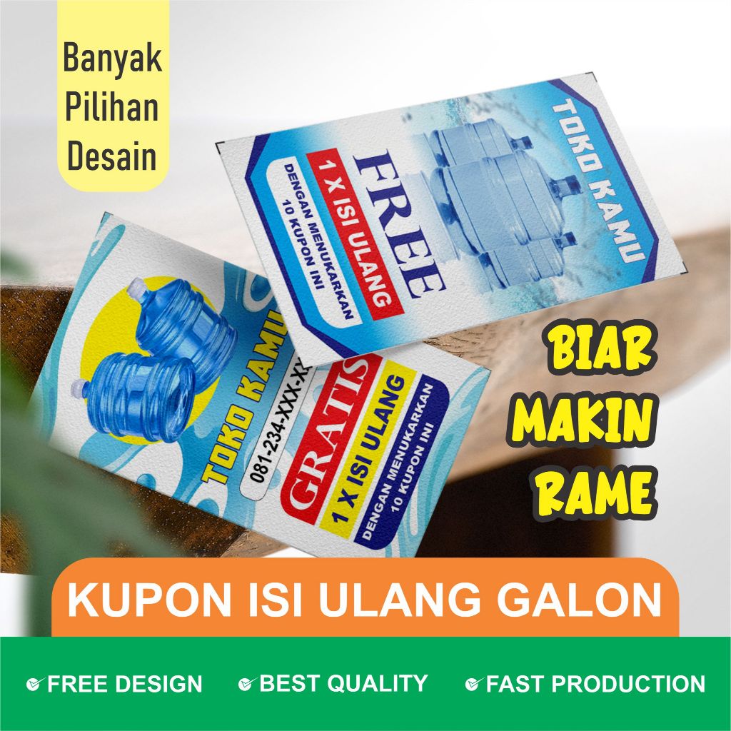 Jual Kupon Isi Ulang Galon | Kartu Jualan depot Isi ulang galon | kupon ...