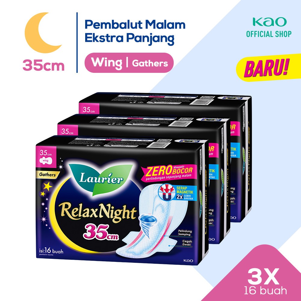 Jual Laurier Relax Night With Gathers 35cm 16s Triplepack | Shopee ...