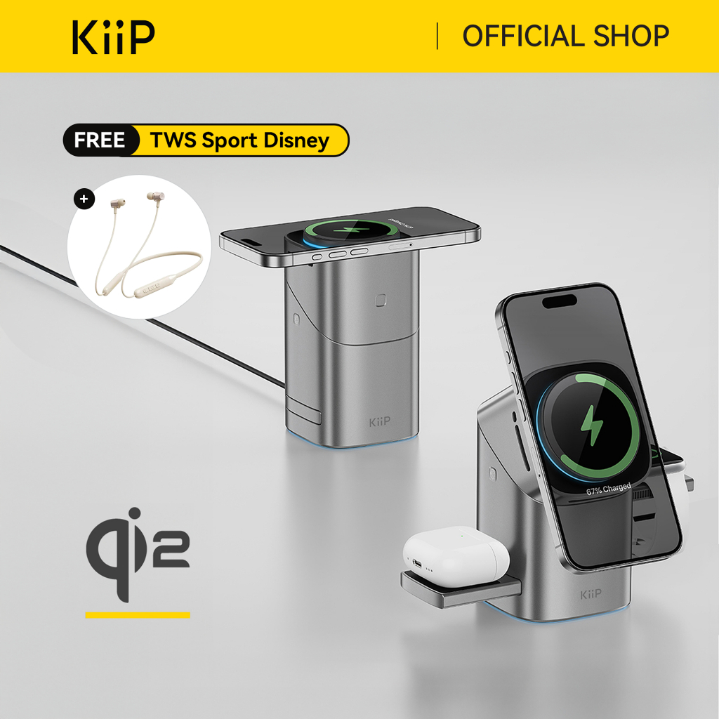 Jual Kiip T2 Pro Qi2 3in1 Magnetic Wireless Charging Station Fast ...