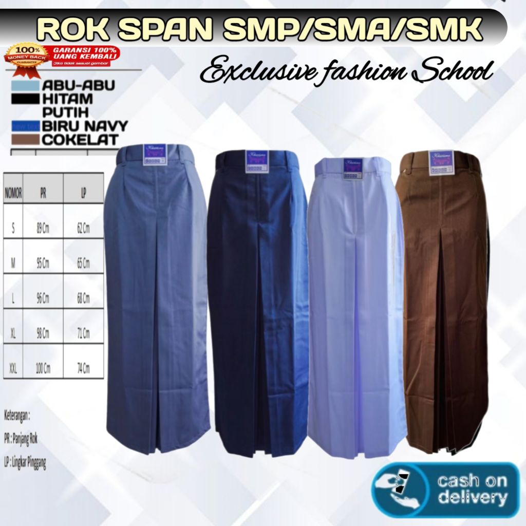 Jual ROK SPAN SERAGAM SEKOLAH SMP SMK SMA ABU-ABU HITAM PUTIH BIRU NAVY COKELAT PRAMUKA ...