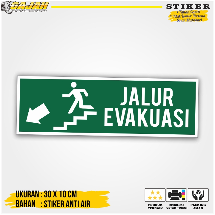 Jual SIGN / RAMBU STIKER JALUR EVAKUASI TURUN KIRI | Shopee Indonesia