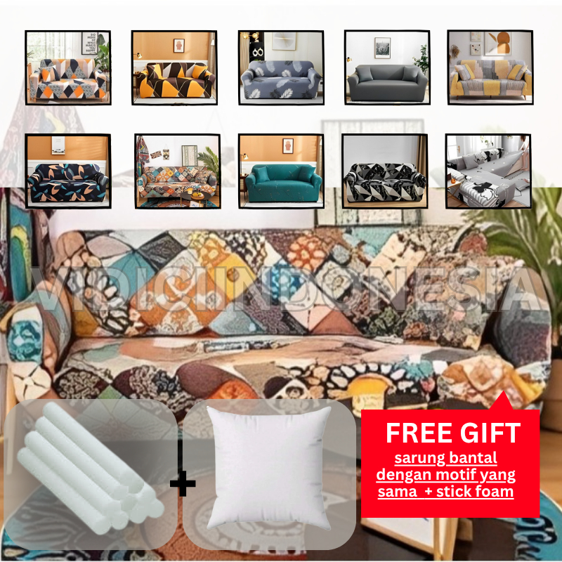 Jual GRATIS ONGKOS Cover Sofa Elastic Pattern Motif Menarik/ Anti-Selip ...