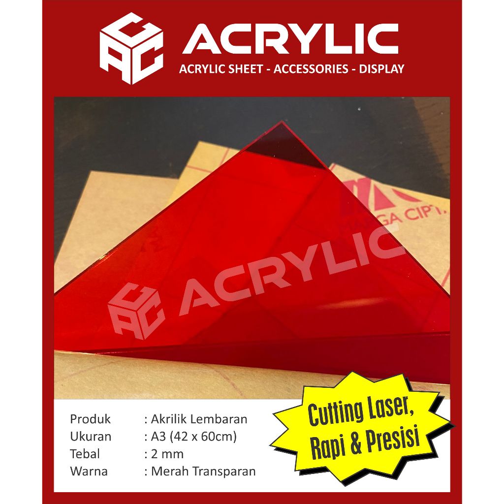 Jual Akrilik Lembaran Merah Rayben / Transparan Uk. A2 2mm 42cm x 60cm ...