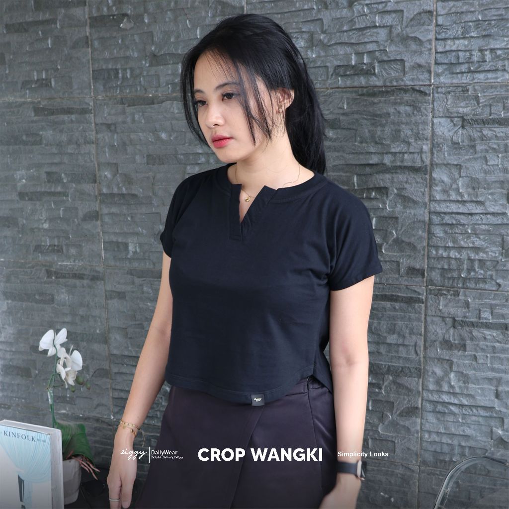 Jual Kaos Kerah V-neck Cewek Lucy Crop Top Wangki Atasan Wanita Korean ...