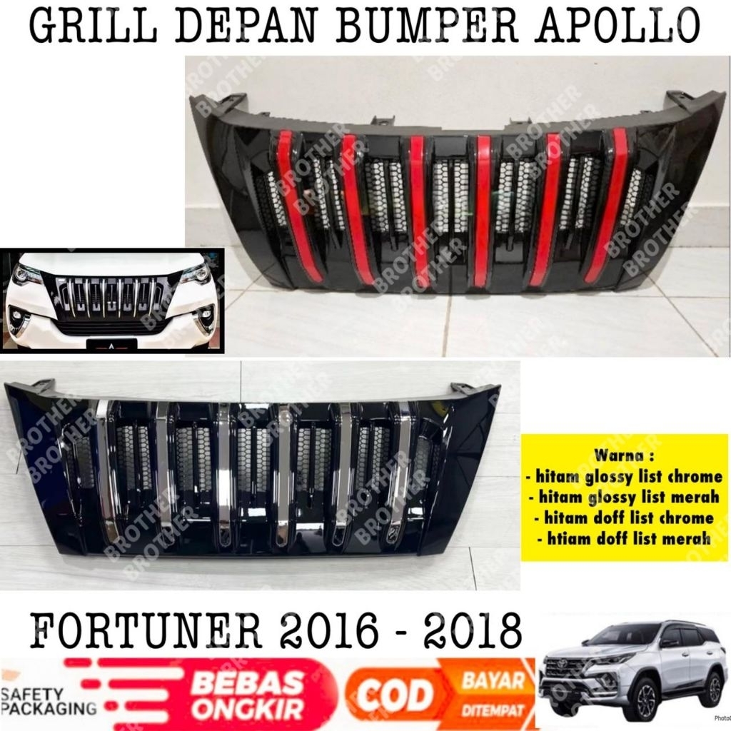 Jual Grill Bumper Depan Apollo All New Fortuner 2016 2017 2018 Hitam ...