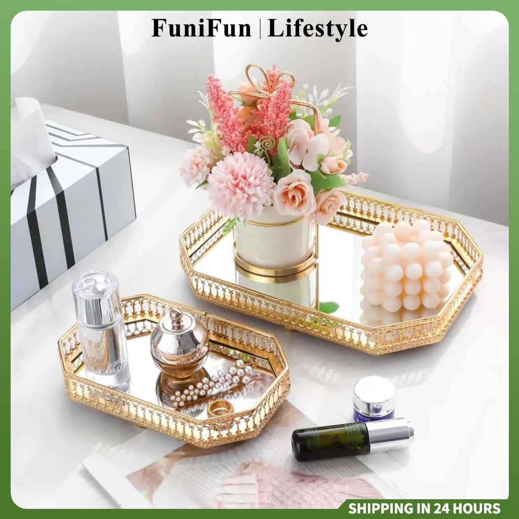 Jual FuniFun Emas Nampan Mewah Ringan Gaya Eropa Baki Penyimpanan Seni ...