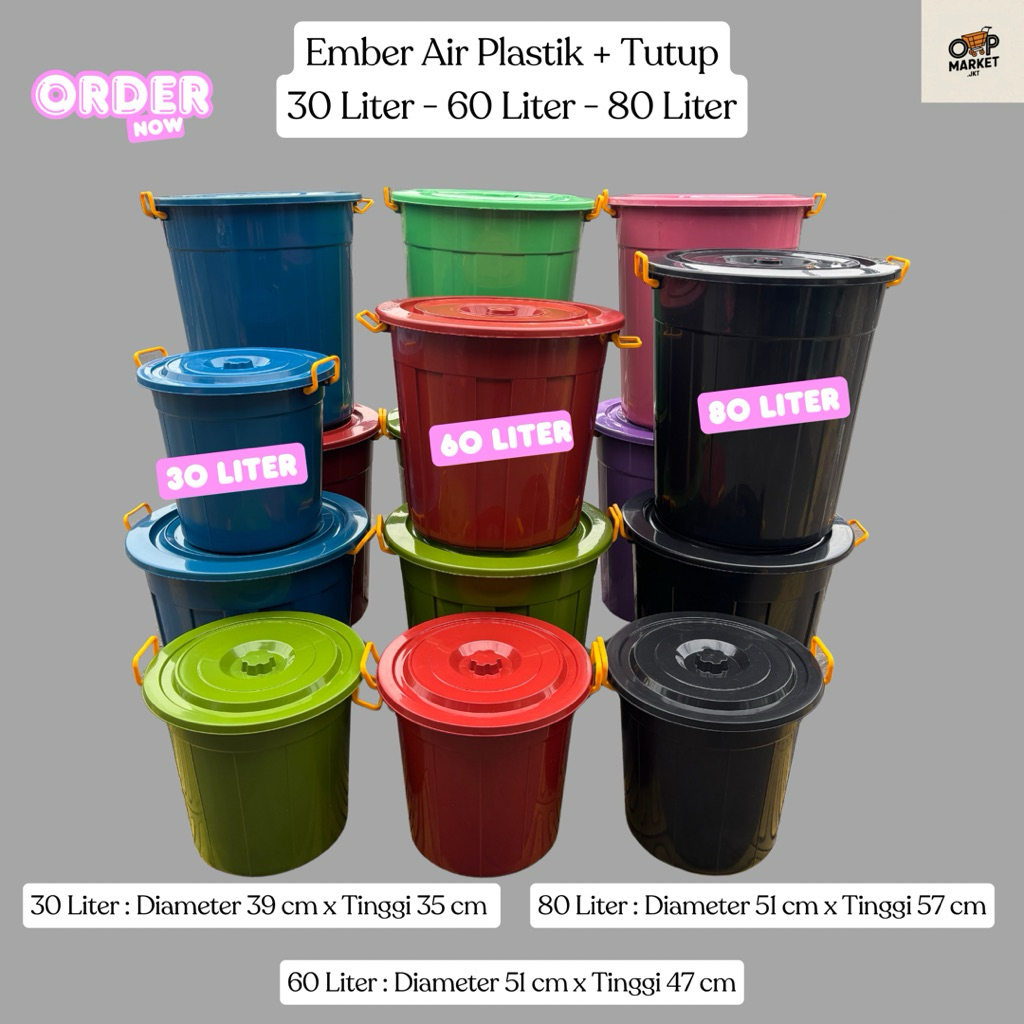 Jual NEW - Ember Air Plastik + Tutup 30 - 60 - 80 Liter Warna / Ember ...