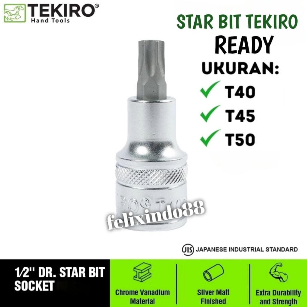 Jual Tekiro Star Bit T 40 45 50 Original Kunci Cakram Motor Sok L Bintang 1/2 inch Socket T40 ...