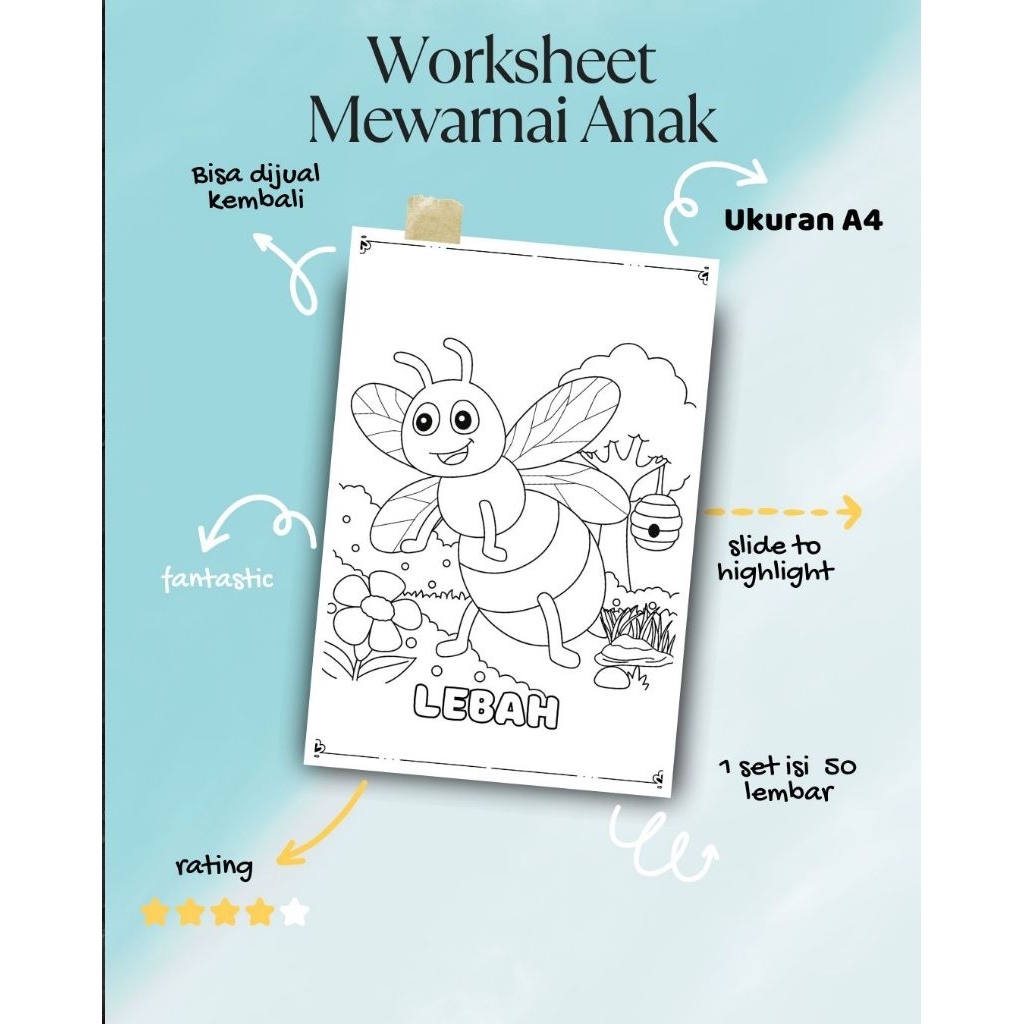 Jual Worksheet Mewarnai Anak Tema Bintang Ukuran A4 Isi 50 Lembar Untuk ...