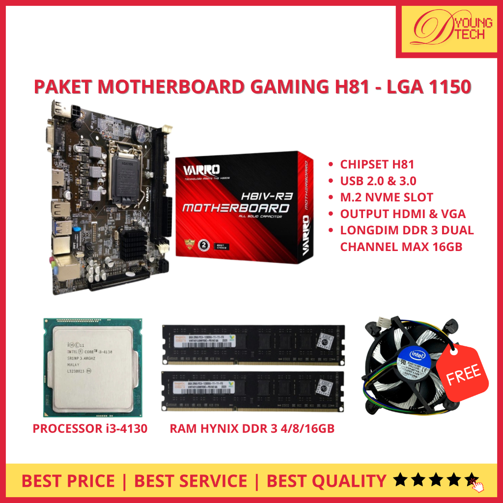 Jual Paket Motherboard Gaming H81 Lga 1150 - Mainboard H81 Varro Chipset B85+ Lga 1150 Gen 4 & 5 ...