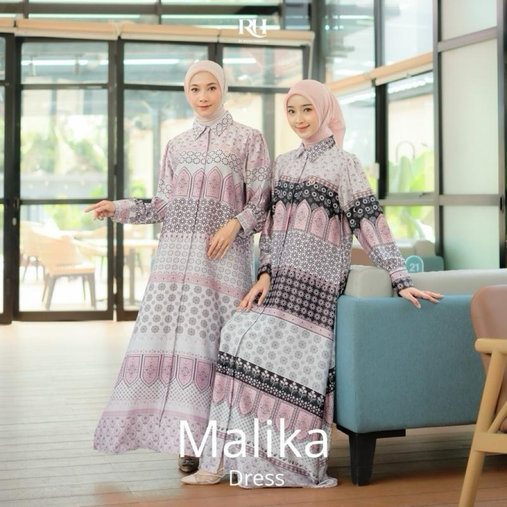 Jual Rh Col Malika Dress Panjang Motif Bahan Silky Gamis Muslim Wanita Elegan | Shopee Indonesia