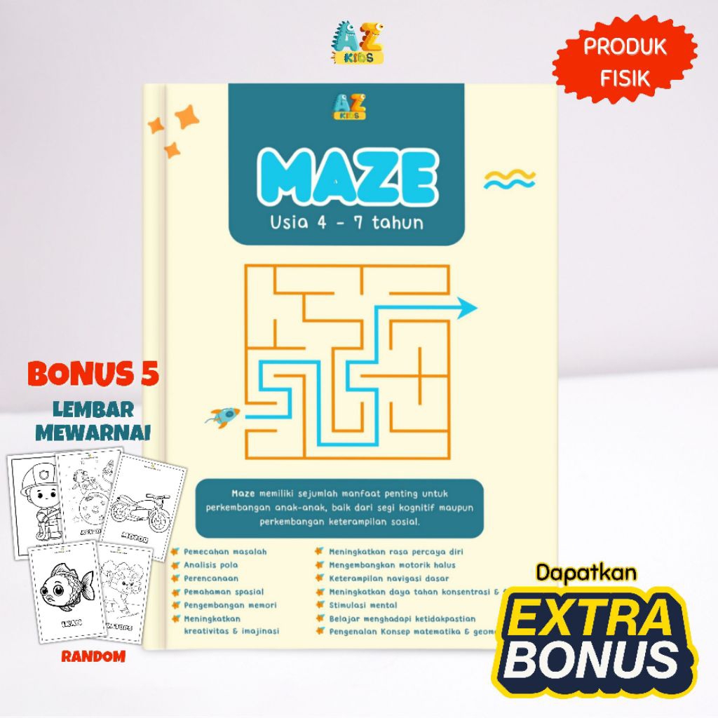 Jual AZ KIDS Buku Aktivitas Anak Bermain MAZE LABIRIN Game Permainan Mencari Jalan Jejak Peta ...