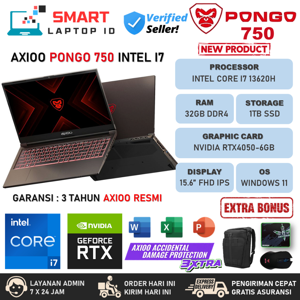 Jual Laptop Gaming AXIOO PONGO 750 Intel Core i7 13620H Ram 32GB 1TB ...