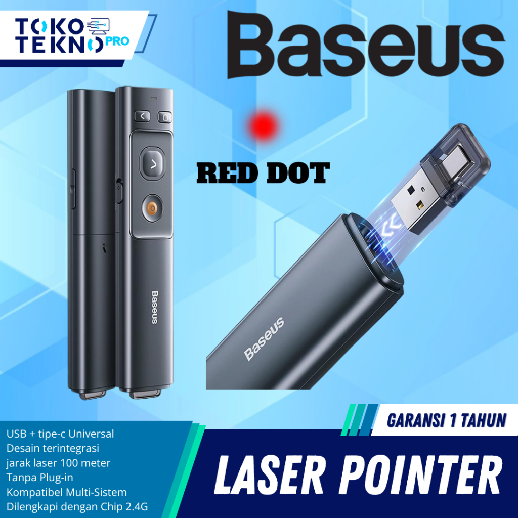 Jual Baseus Laser Pointer Wireless Presenter Pointer Remote Control Laser Pointer Pen Jarak 100 ...