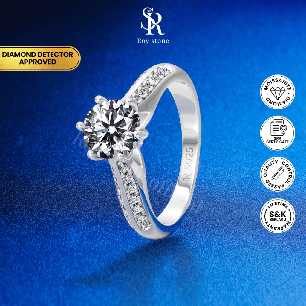 Jual RoyStone - Cincin Modena Ring Wanita Perhiasan Moissanite Sertifikat GRA Original Lapis ...