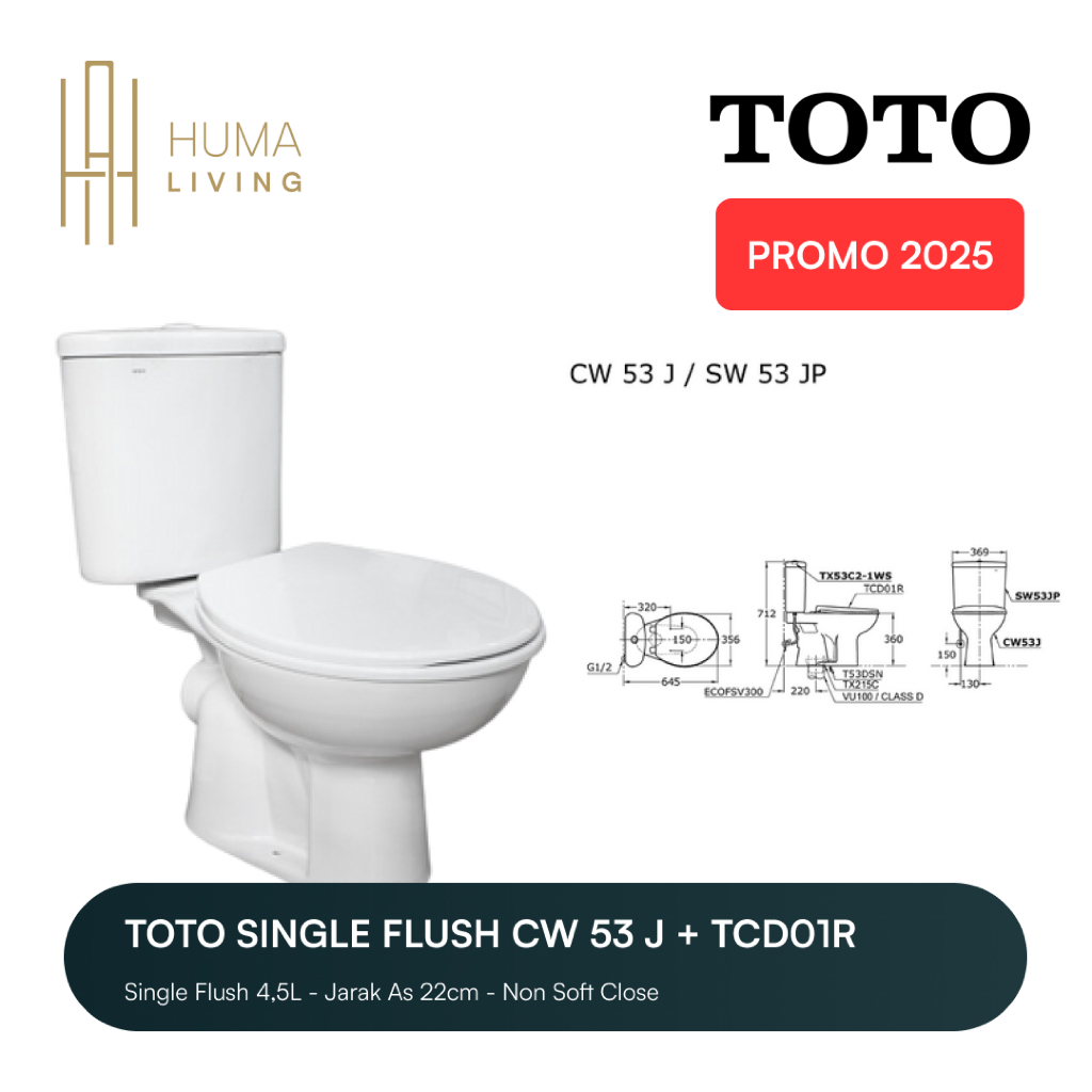 Jual HUMA Living - Toto Single Flush Closet CW53J + TCD01R Kloset Satu ...