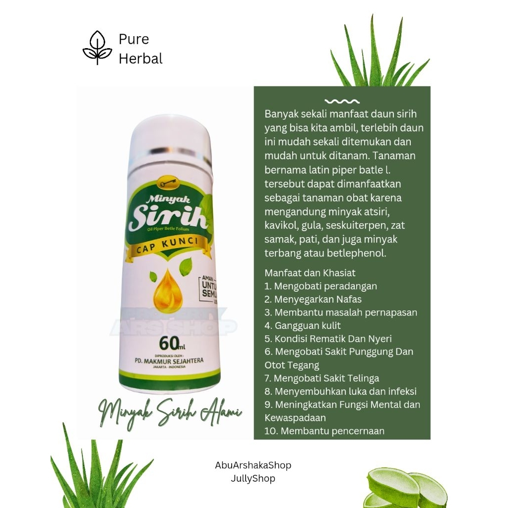 Jual Minyak Sirih Cap Kunci 60ml Ramuan Herbal Berkhasiat - BPOM ...