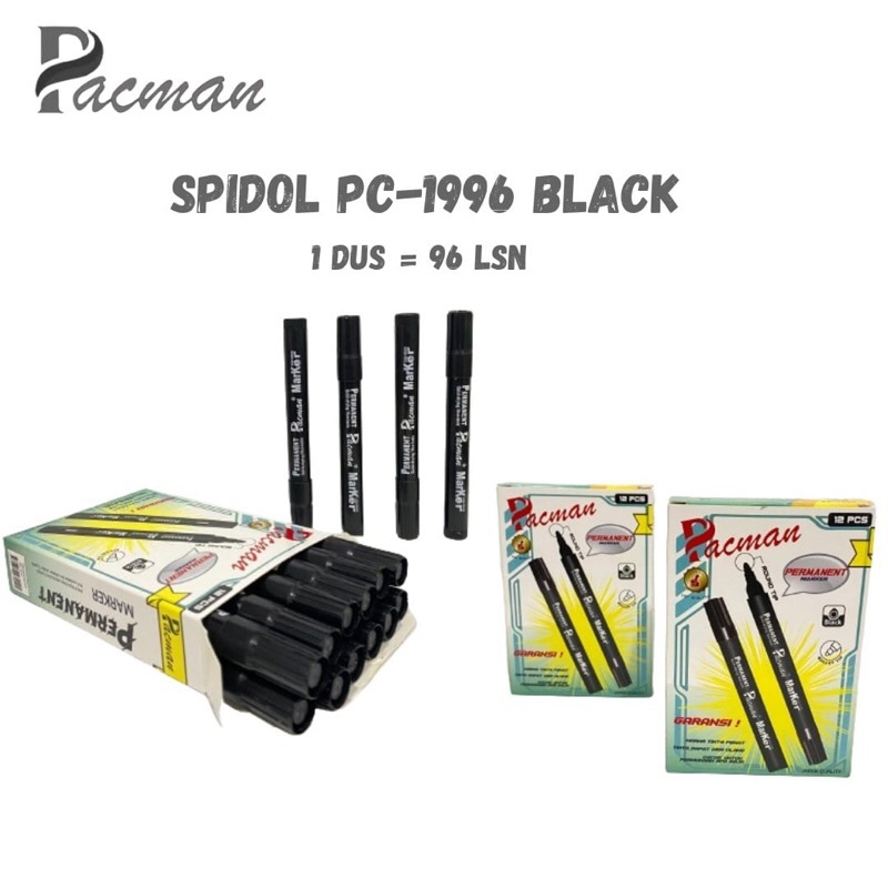 Jual Spidol Permanen Pacman Round Tip Warna Hitam Pekat Bisa Isi Refill ...