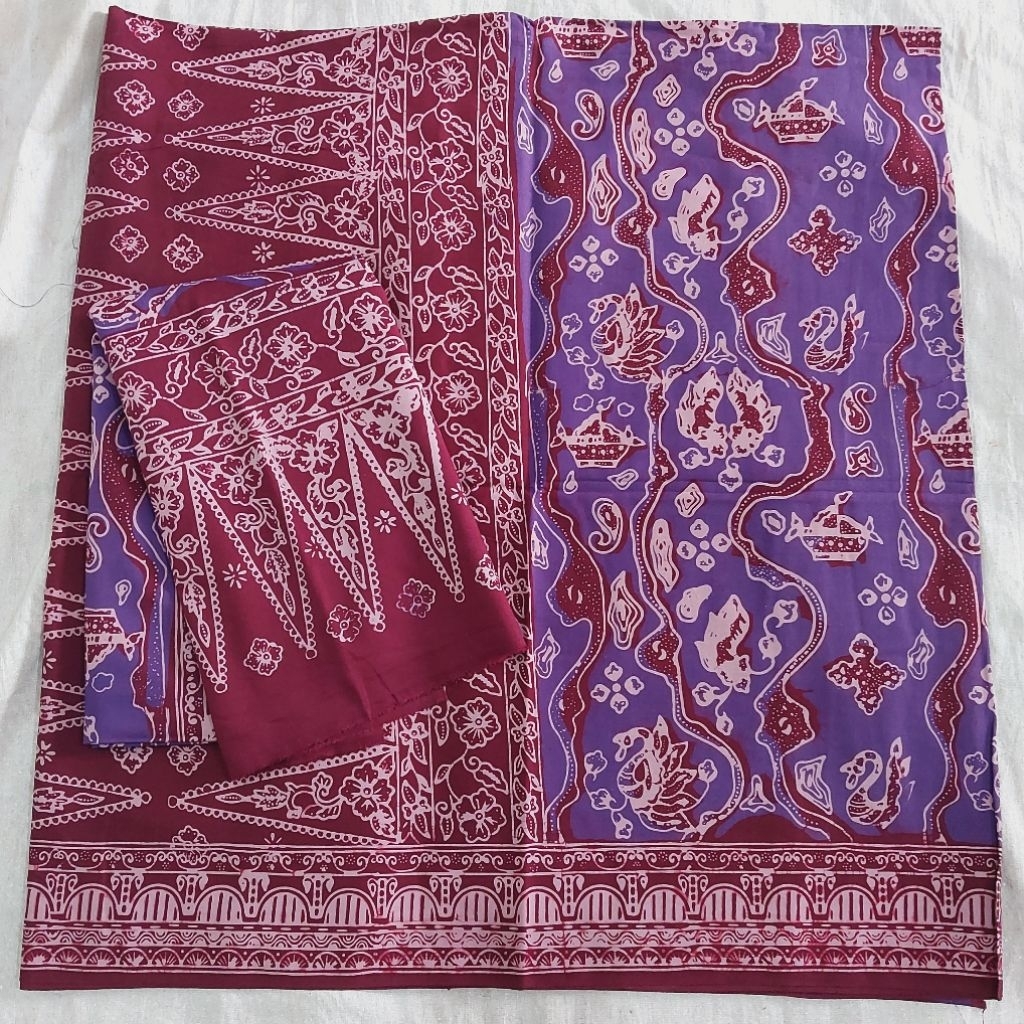 Jual Set sarung selendang batik jambi katun lilac pink maron wine motif ...