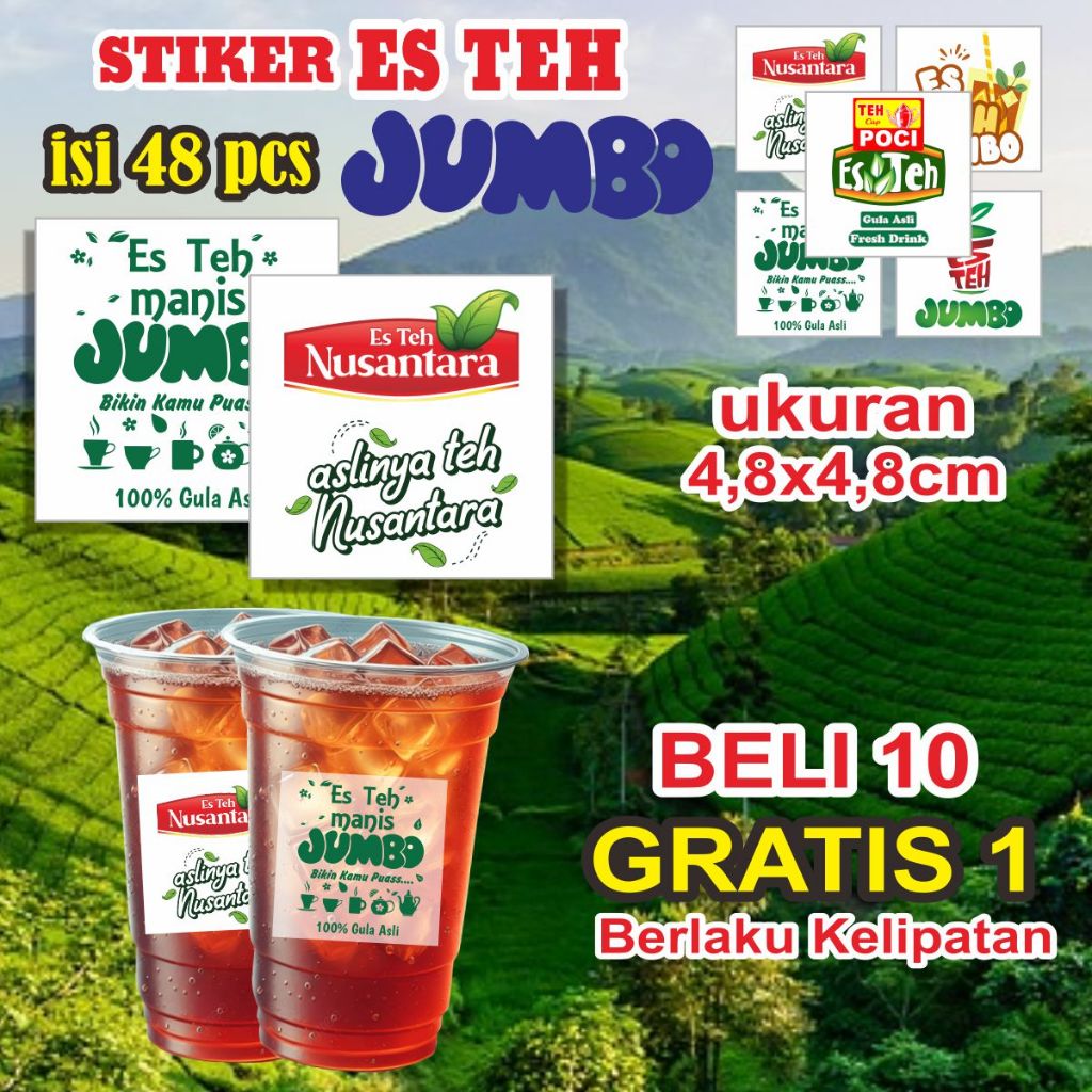 Jual CETAK STIKER ES TEH JUMBO[ISI 48 pcs] / STIKER CUP ES VIRAL ...