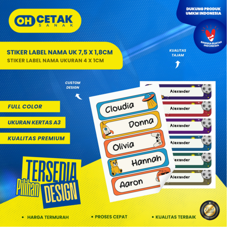Jual Stiker Label Nama Anak Uk 7,5 x 1,8 cm (16 pcs) – Waterproof, Lucu ...