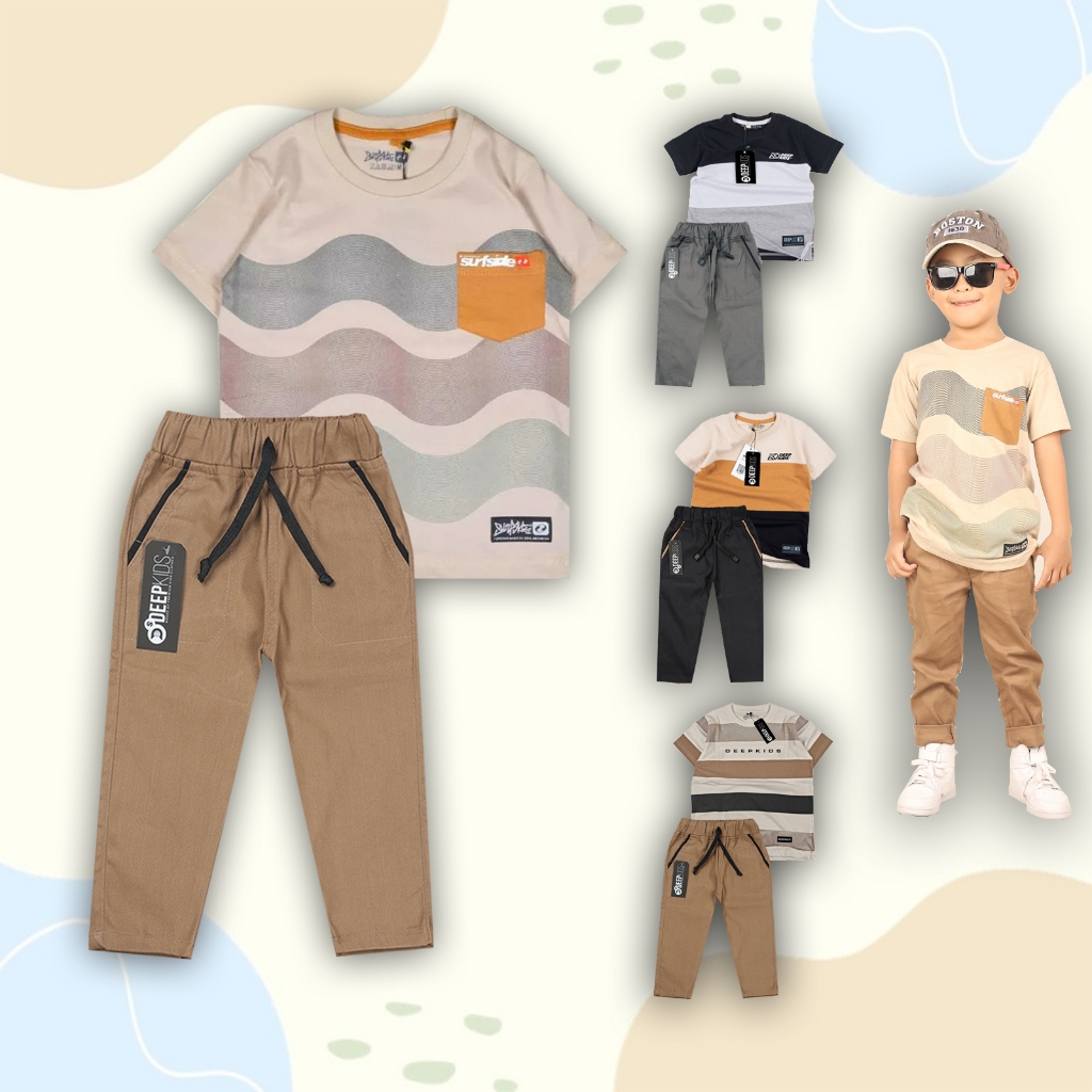 Jual Setelan Anak Laki Laki Kaos & Celana Chinos Panjang Usia 1-12 Tahun Set Pastel Chinos ...